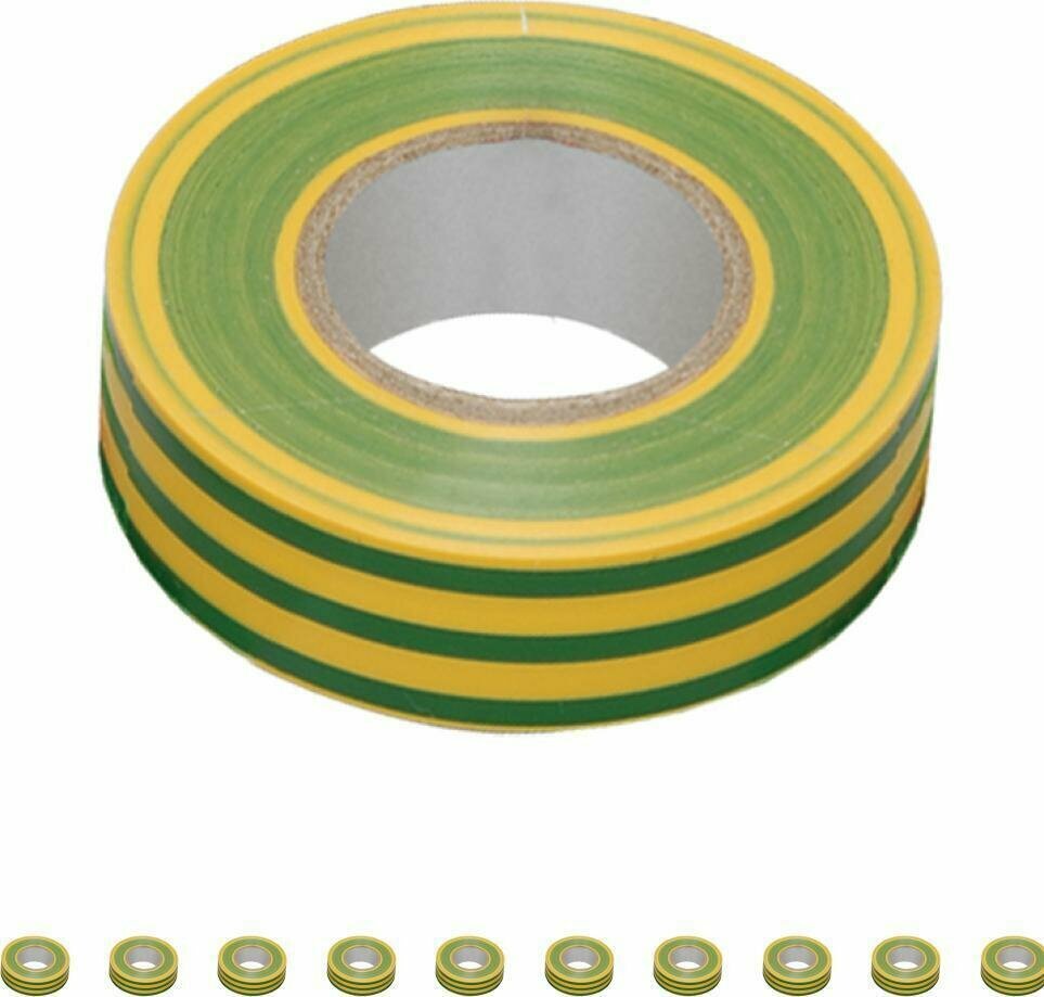 Изолента ПВХ IEK 15 мм 10 метров желто-зеленая (комплект из 10 шт)
