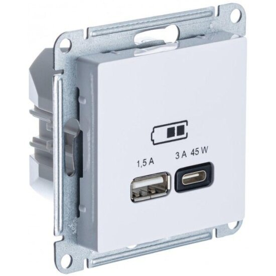 Розетка USB Systeme Electric (schneider Electric) SCHNEIDER ELECTRIC ATLASDESIGN А + тип-C 65W, механизм, Белый, ATN000129