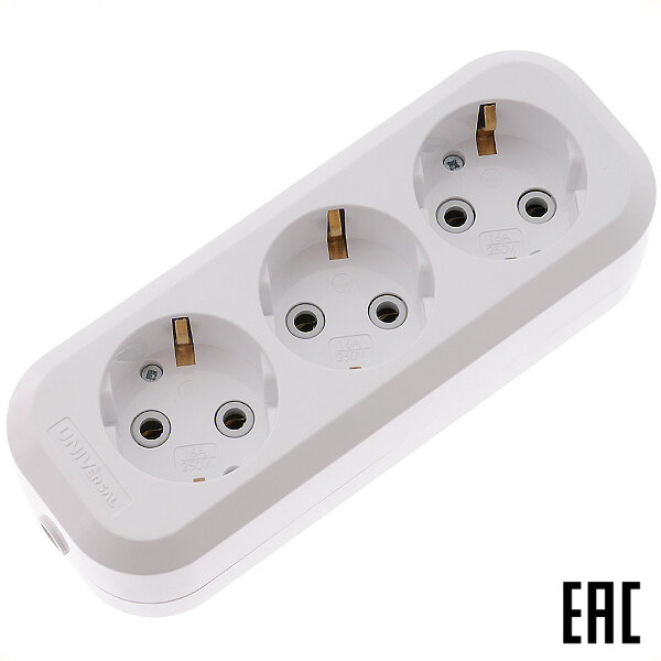 Блок UNIVersal на 3 розетки "евр" о/п белый Электросервис E303 (3 шт. в комплекте)