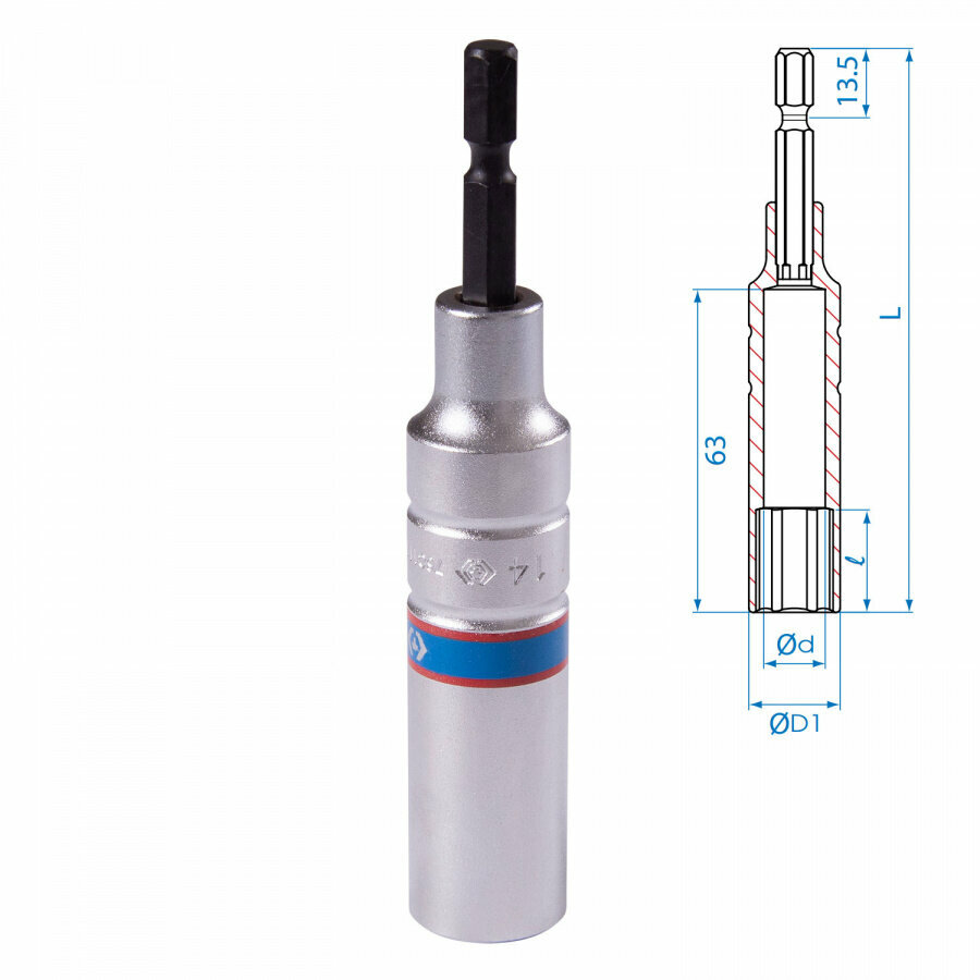 Головка для шуруповерта шестигранная 1/4", 14 мм, L = 110 мм KING TONY 76C1114M