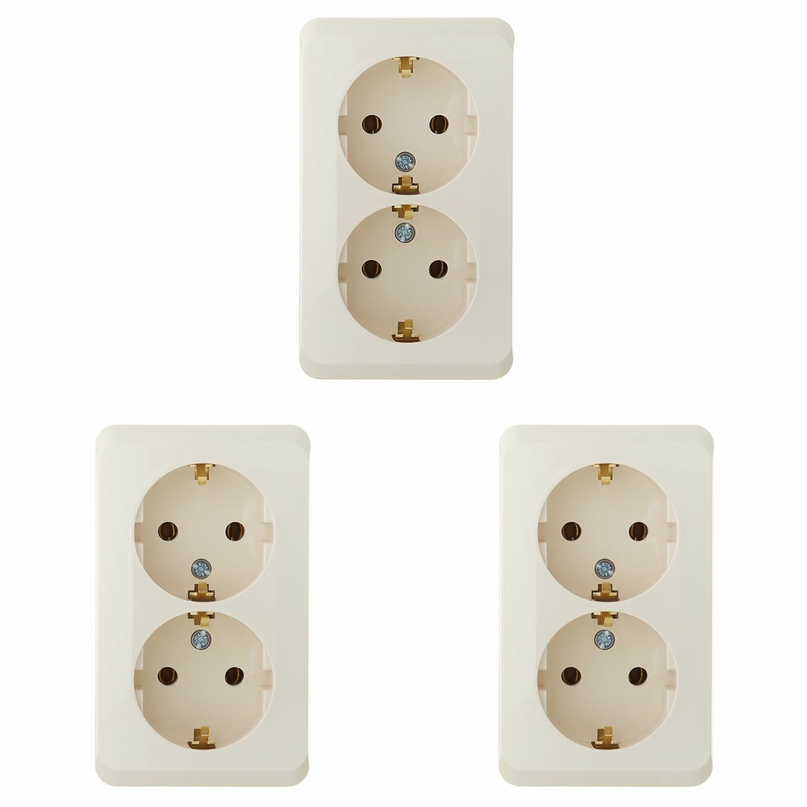 Розетка Schneider Electric Этюд двойная PA16-007K открытая установка кремовая с заземлением IP20 (3 шт.)