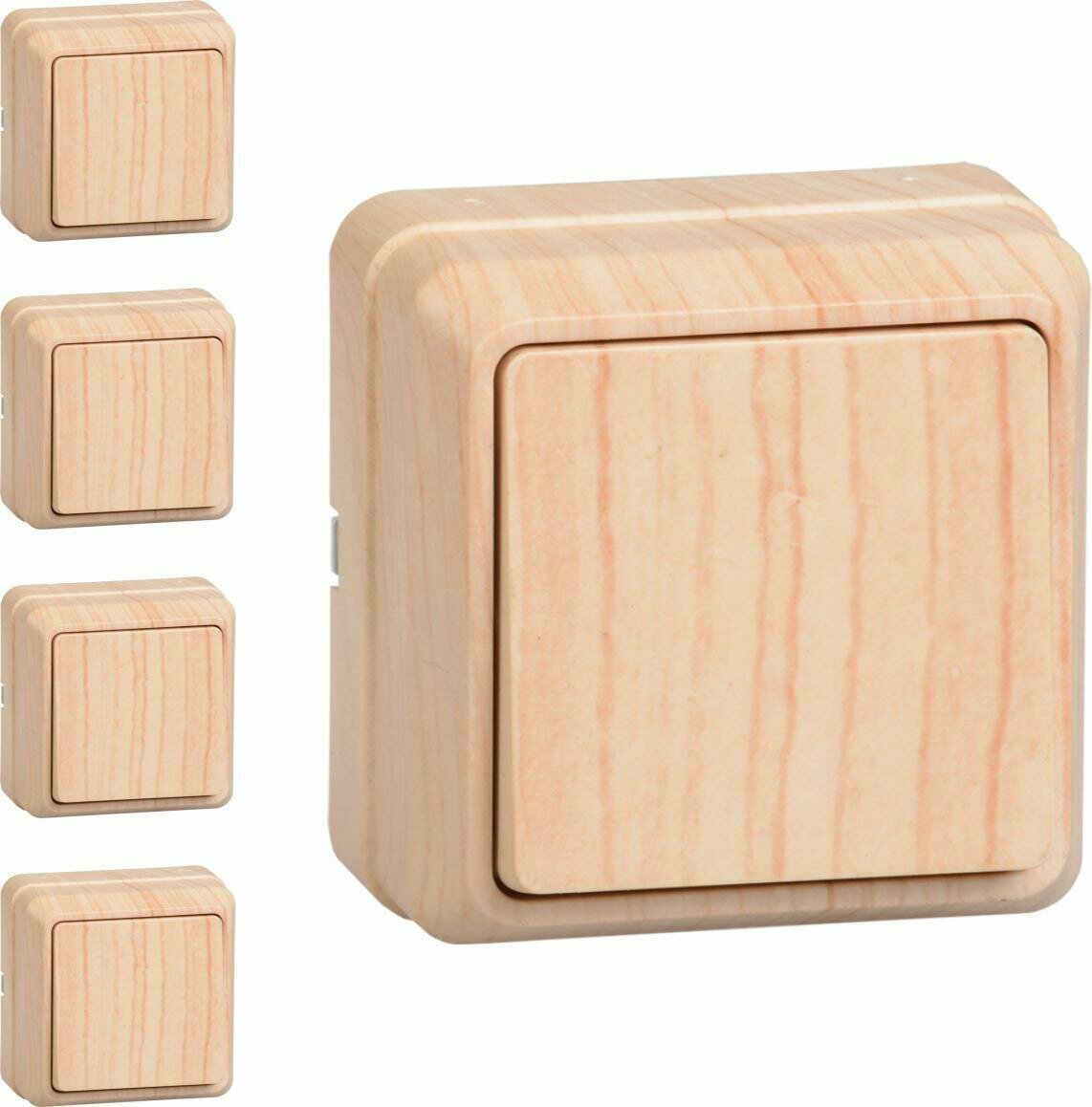 Выключатель одноклавишный IEK Октава для открытой проводки сосна (комплект из 4 шт)