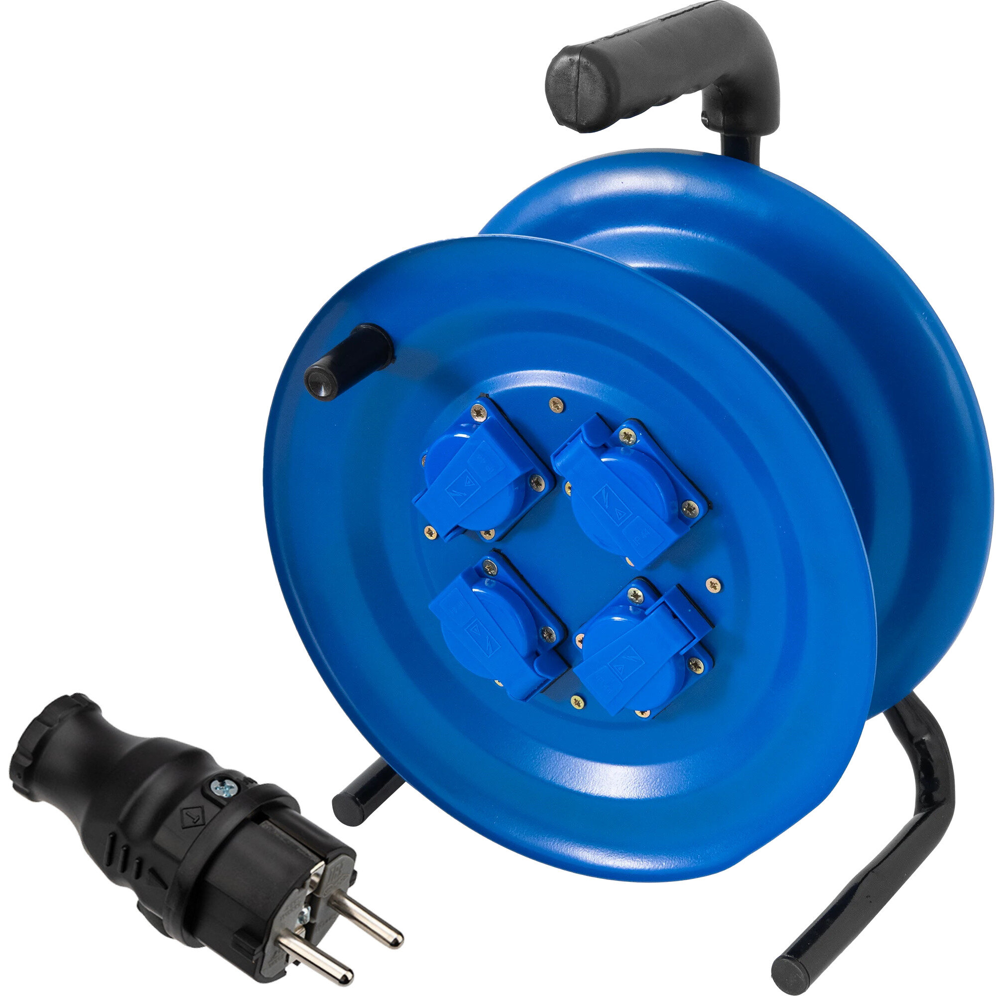 Катушка удлинителя металлическая 4 розетки с заземлением и крышками в комплекте с вилкой 220В 16А IP44 2Р+РЕ