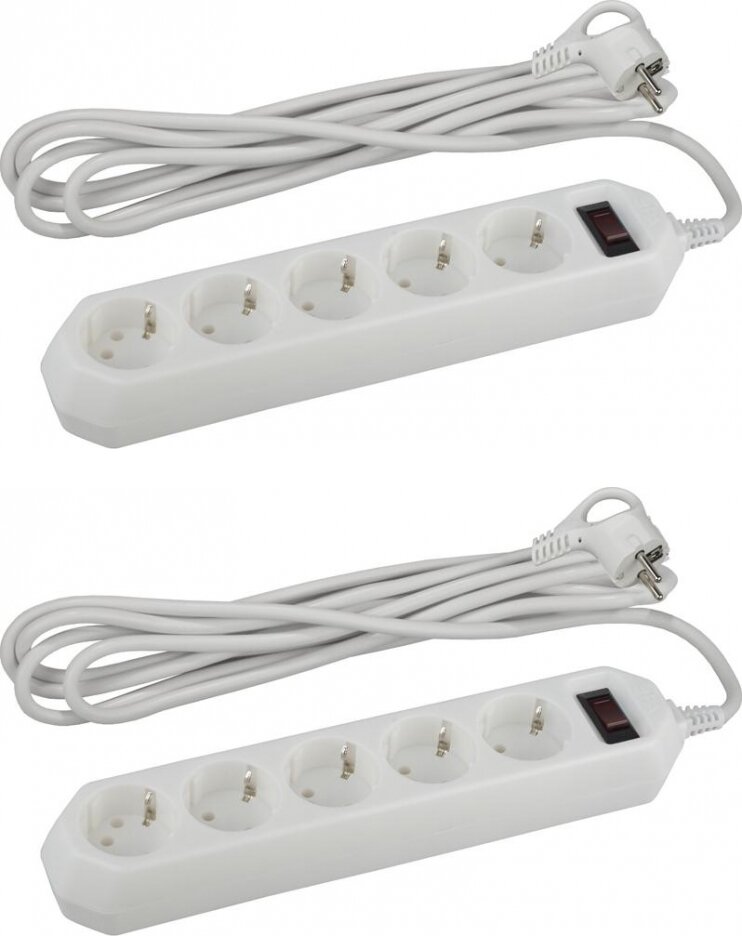 Сетевой фильтр Эра USF-5es-3m-W пятиместный с заземлением 3 метра белый (комплект из 2 шт.)