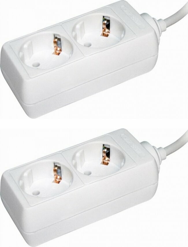 Удлинитель IEK У02 с заземлением двухместный 3 метра IP20 белый (комплект из 2 шт)