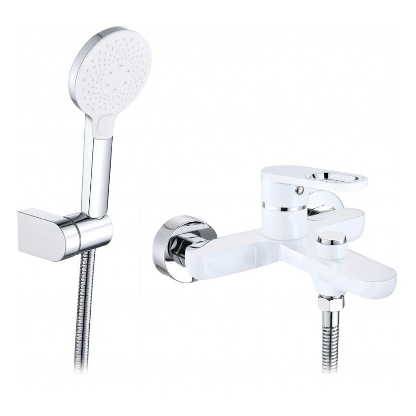 Смеситель Hansen для ванны 30016 белый однорычажный с ручным душем и изливом 195 мм