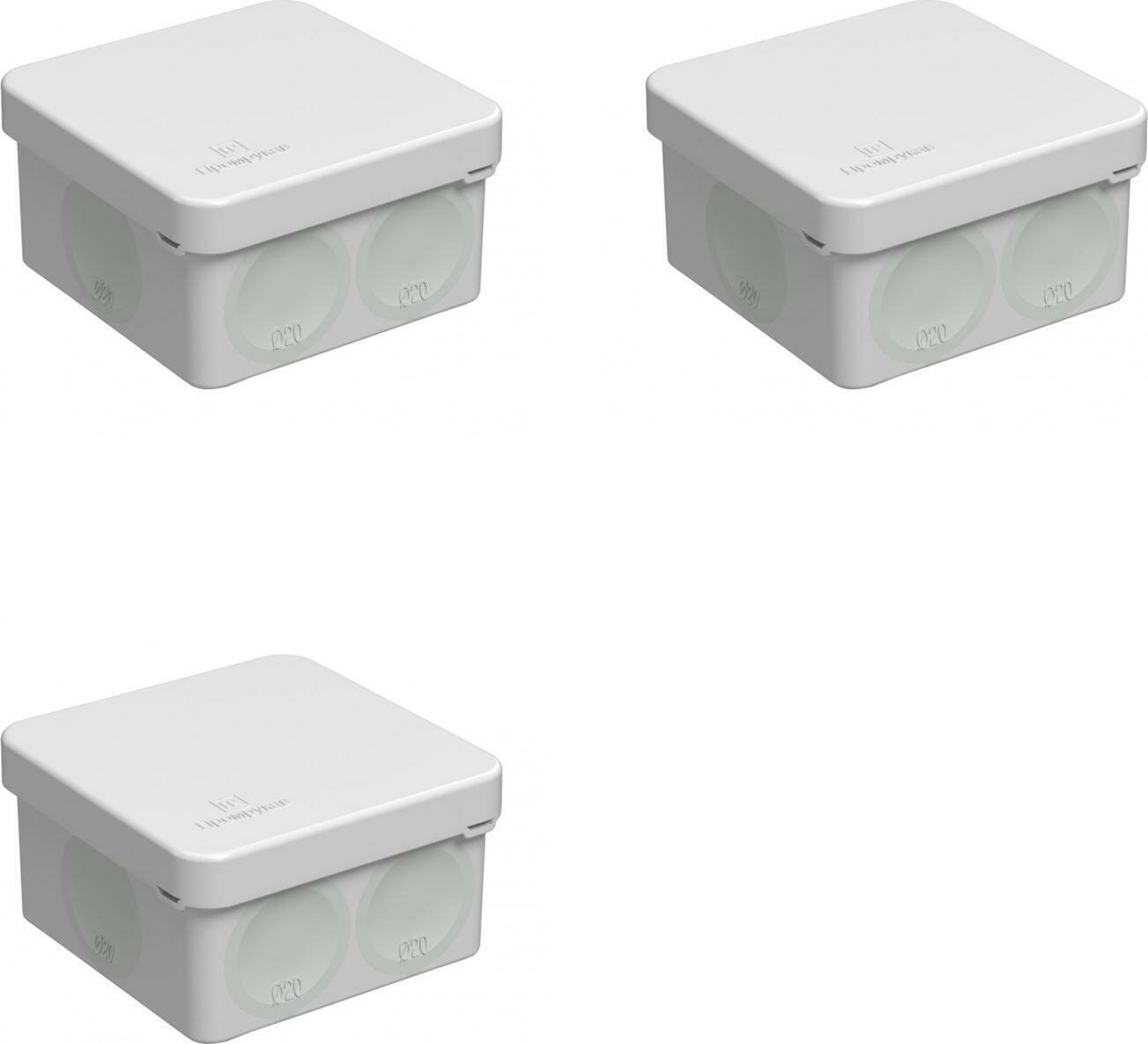 Коробка распределительная Промрукав 70x70x40 квадратная 6 вводов для открытого монтажа IP66 серый (комплект из 3 шт)