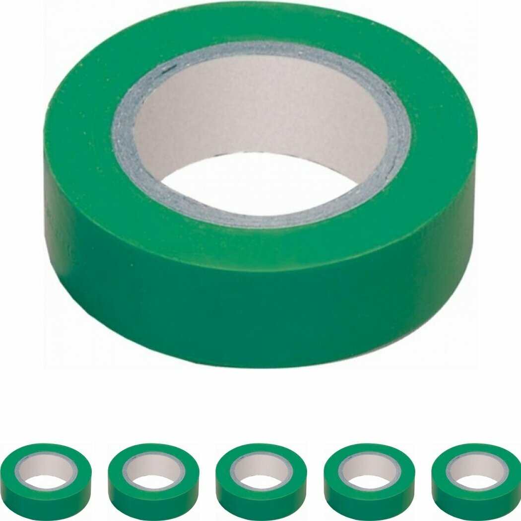 Изолента ПВХ IEK 15 мм 10 метров зеленая (комплект из 5 шт.)