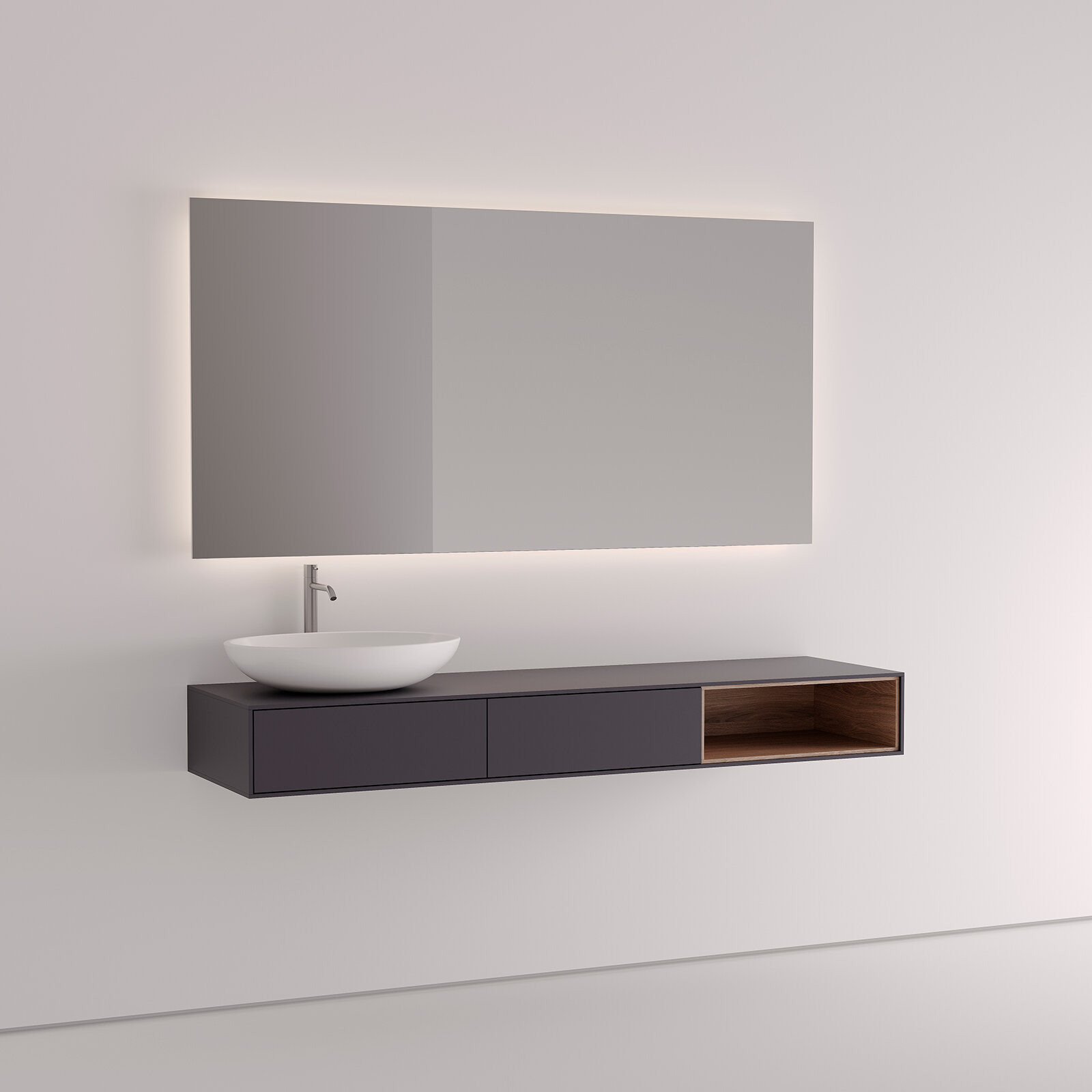 Тумба подвесная под две раковины 150 см. Vivomobili GRIGIO BROMO