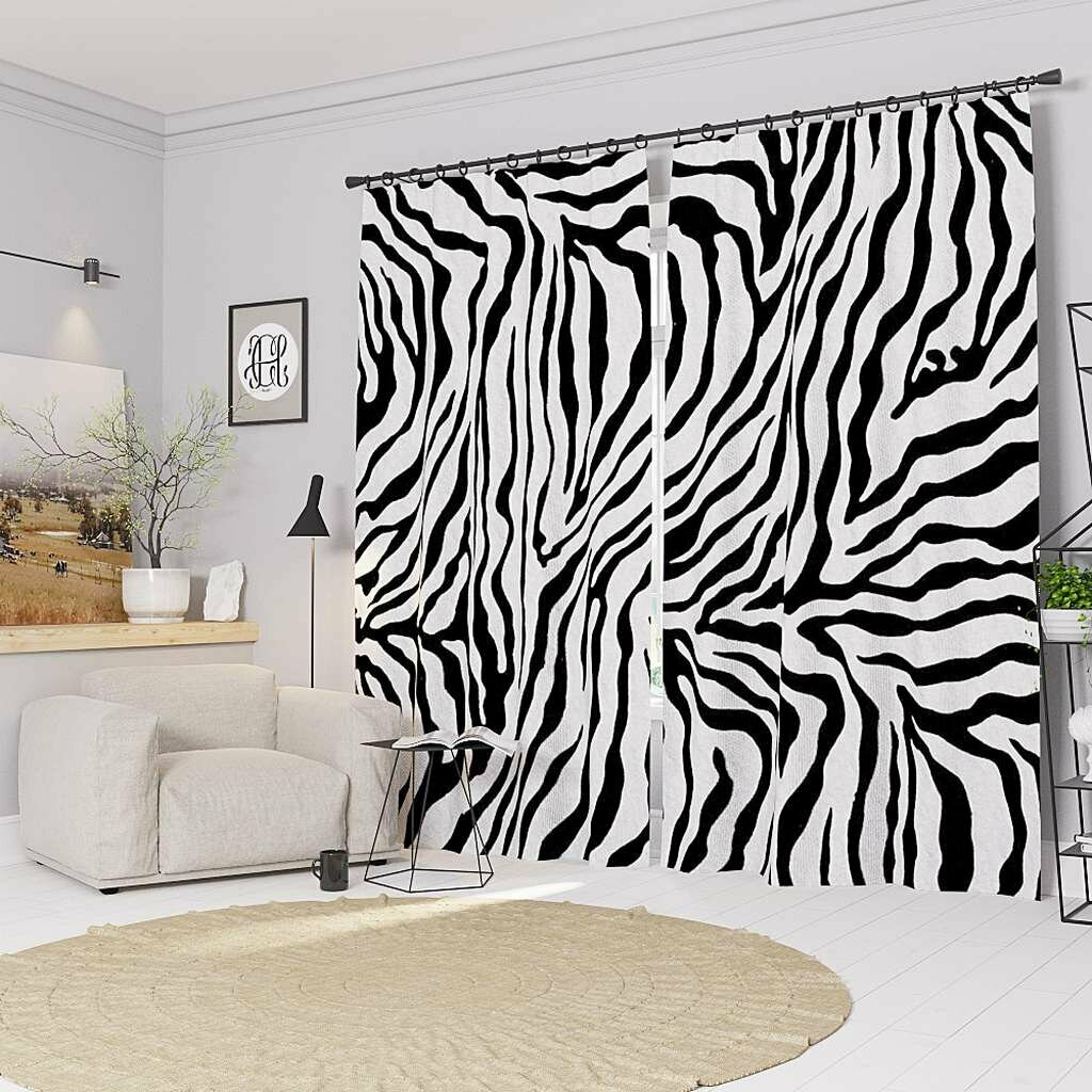 Шторы для спальни гостиной детской комнаты принт зебра Фотошторы Шкура зебры Ш150xВ240 см. 2шт. Габардин на тесьме