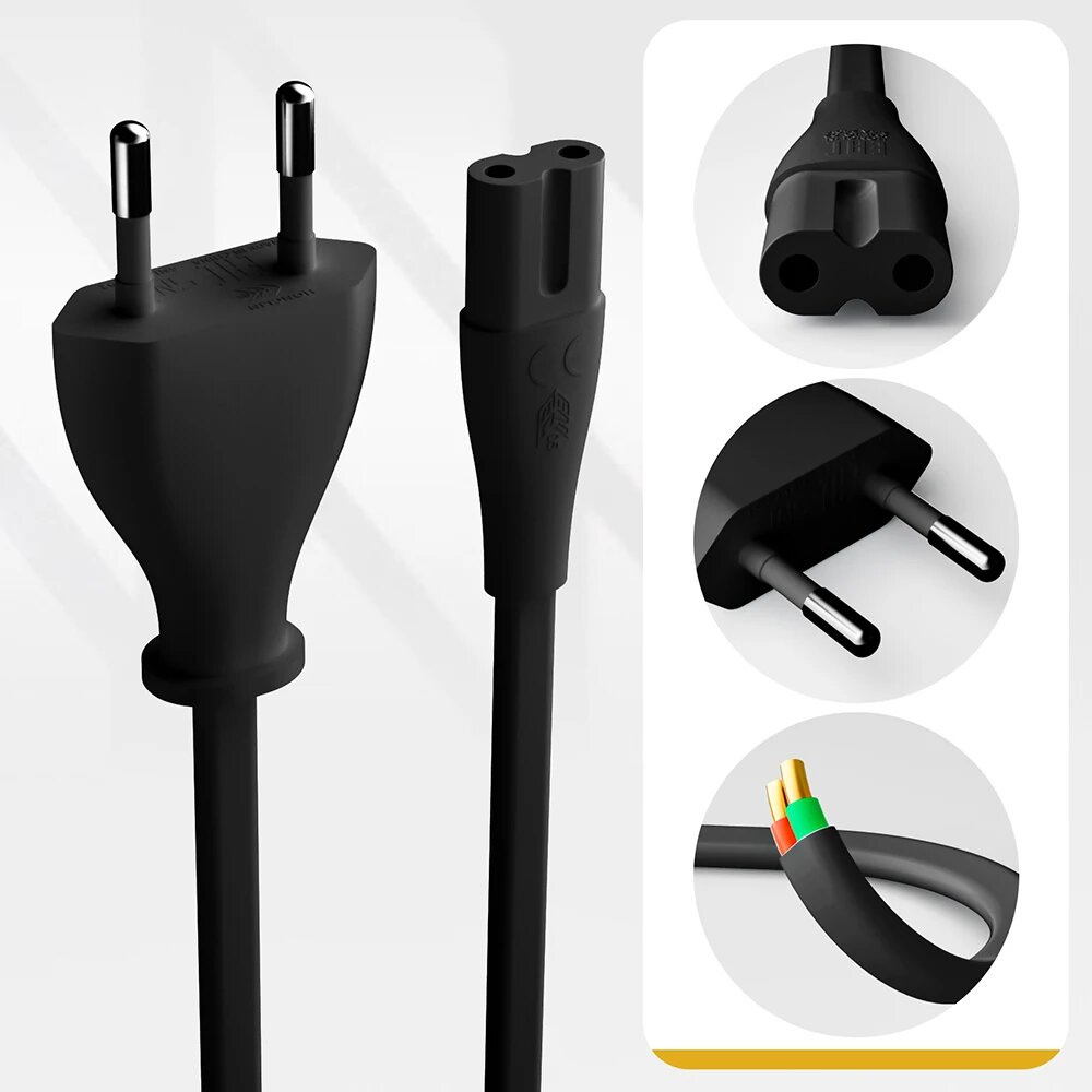 Шнур питания HDmatters 2-контактный C7 серый для Xiaomi Roborock, PS4, Apple TV