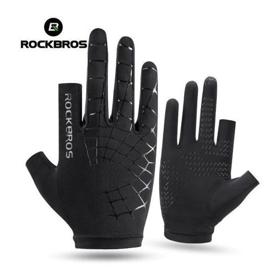 Велоперчатки ROCKBROS Ice Silk р. M-XL черные, 2 коротких и 3 длинных пальца