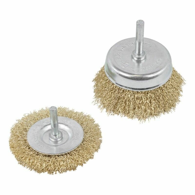 Набор кордщеток латунных комбинированный для дрели, 2 предмета (75мм) ROCKFORCE