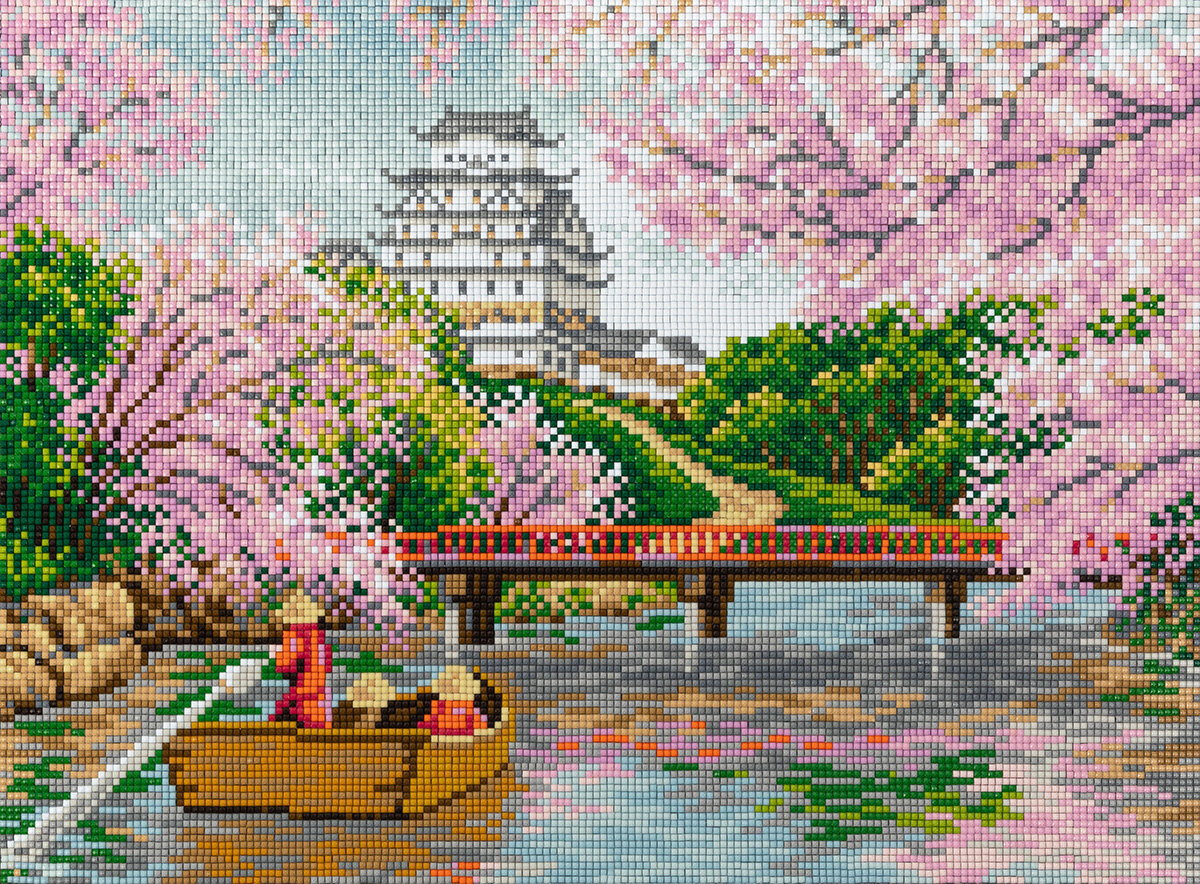 Фрея ALPD-162-UD88 кристальная алмазная мозаика на подрамнике Весна в Замке Химэдзи 40 х 30 см