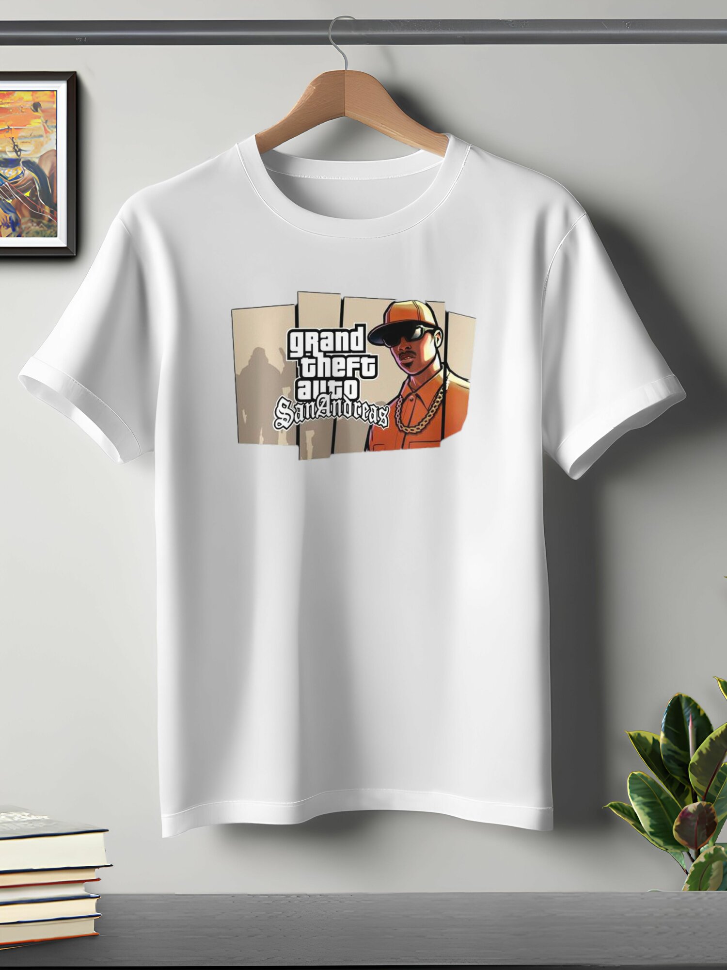 Футболка ONEQ унисекс 52-54 (XXL) размер с принтом GTA San Andreas, белая