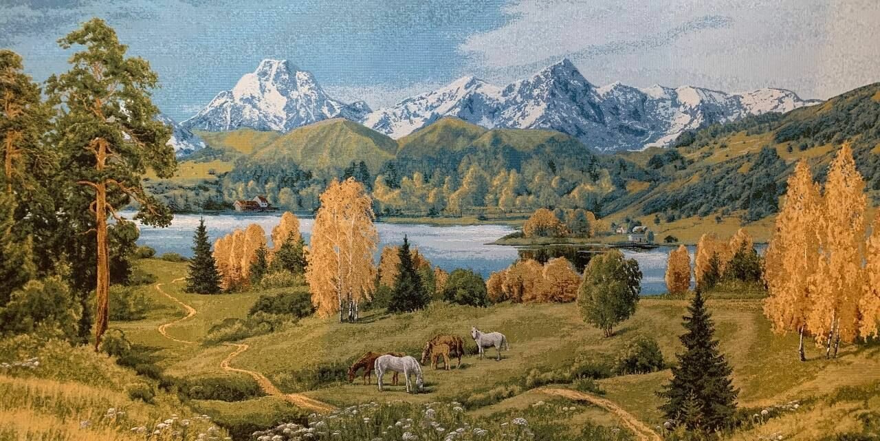 Гобелен, гобелен без рамы 135х70 см / "Бабье лето"