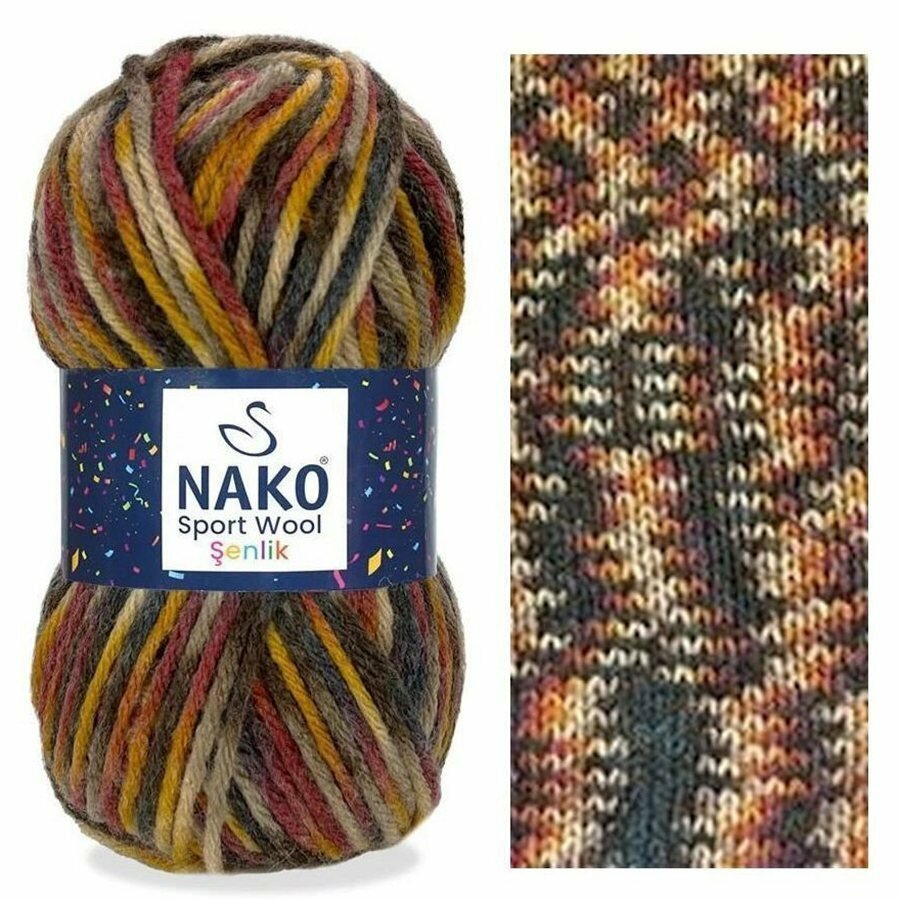 Пряжа Nako SPORT WOOL SENLIK 87735 принт (5 мотков)