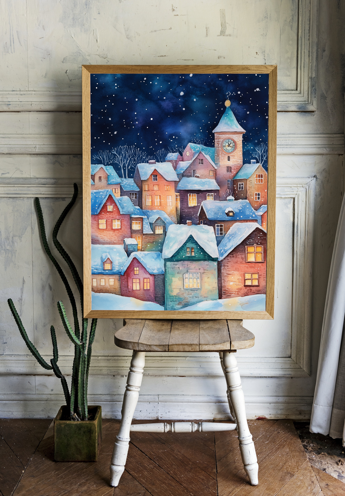 Постер "Зимняя деревня ночью" 40x50 см в подарочном тубусе