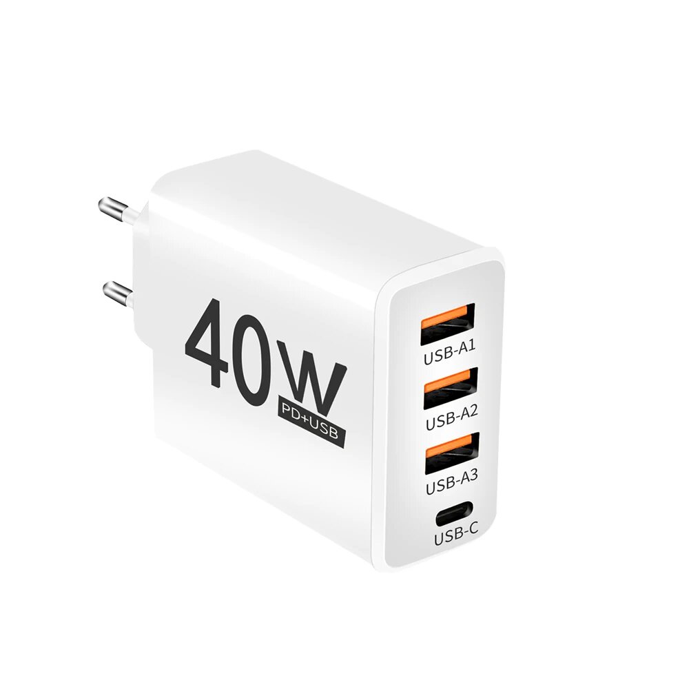 Многопортовое Быстрое Зарядное Устройство USB Type-C 40W PD Для Samsung, iPhone, Huawei EU White