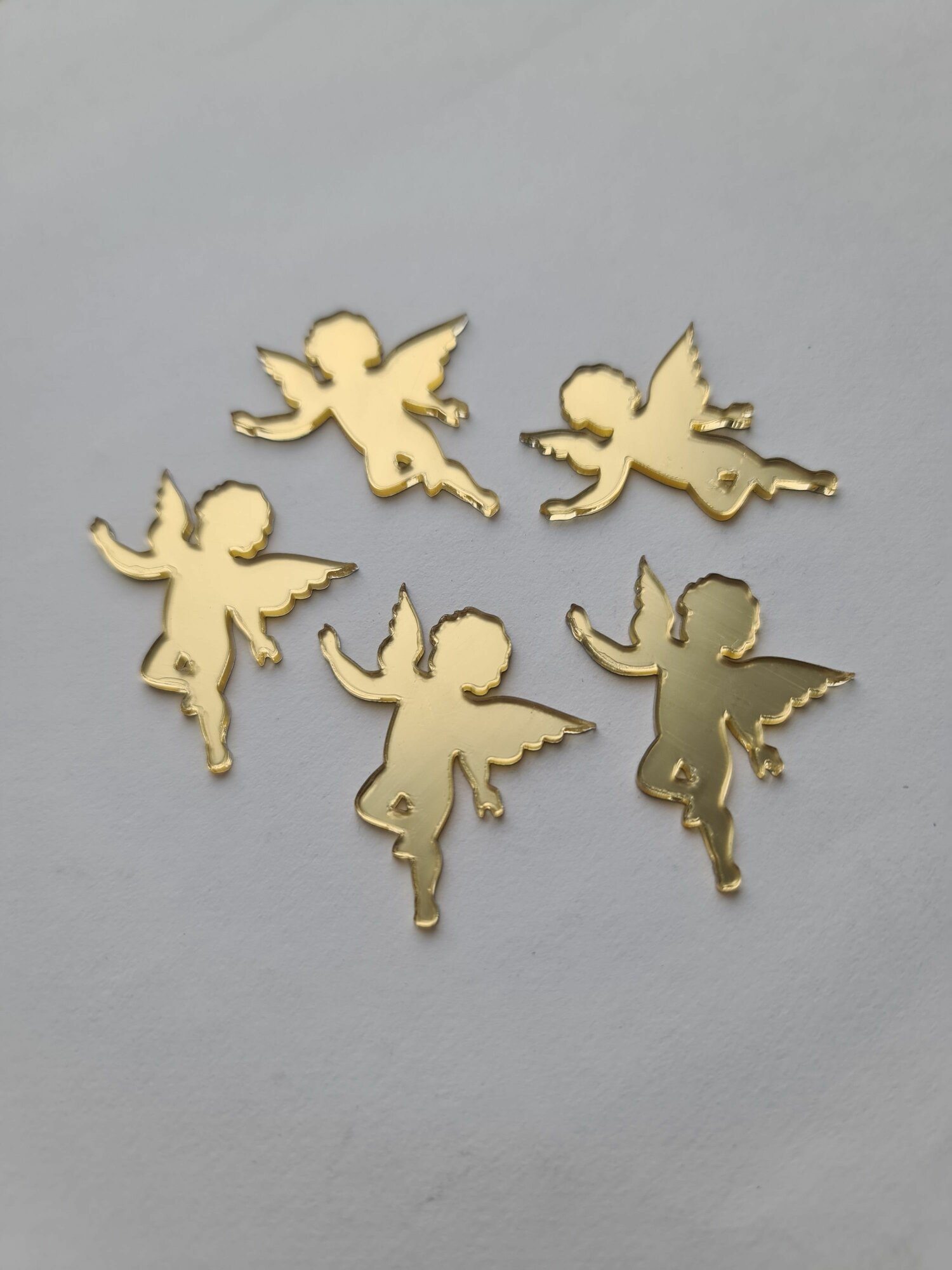 Набор украшений для десертов Ангелы/ для торта, бенто, капкейков, трайфлов, пирожных, золотой зеркальный акрил