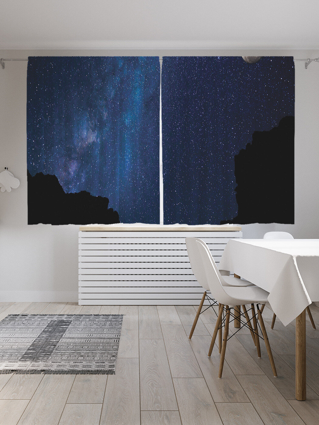 Фотошторы короткие "Мрачные звезды и Луна", 2 полотна шириной по 145 см, высота 180 см, JoyArty