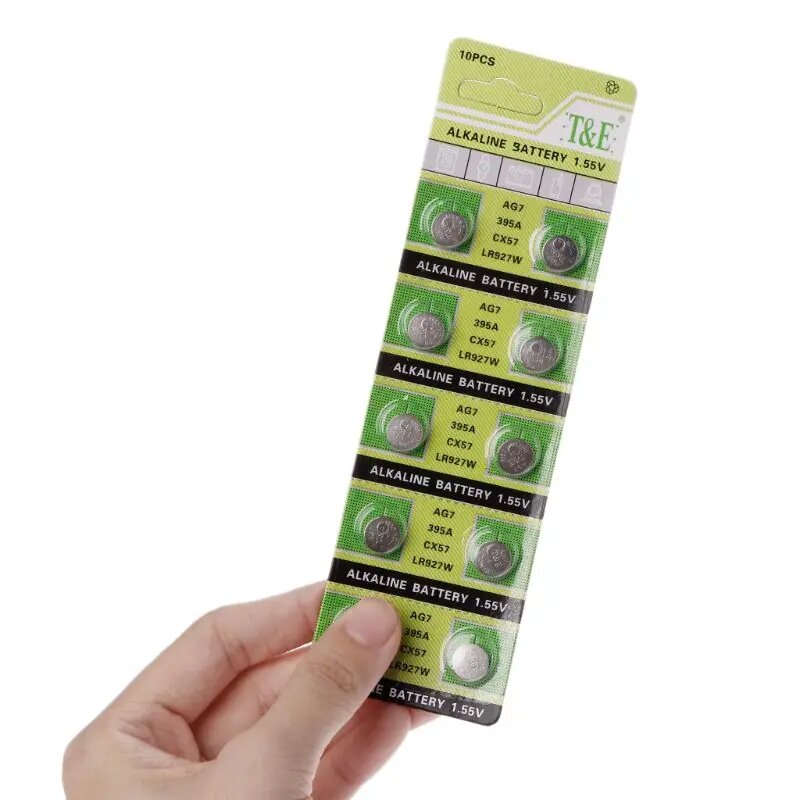 Щелочная батарея AG7 1,55 В, 10 шт, батарейки для часов типа «таблетка» LR927 LR57 SR9