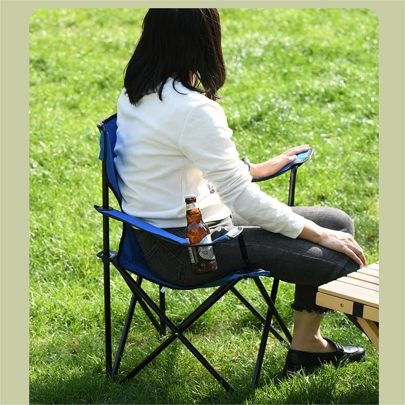 Складной туристический стул рыболовный со спинкой и подлокотниками черный. Кресло раскладное для отдыха на природе: пикника, рыбалки, кемпинга, сада, компактный походный стульчик