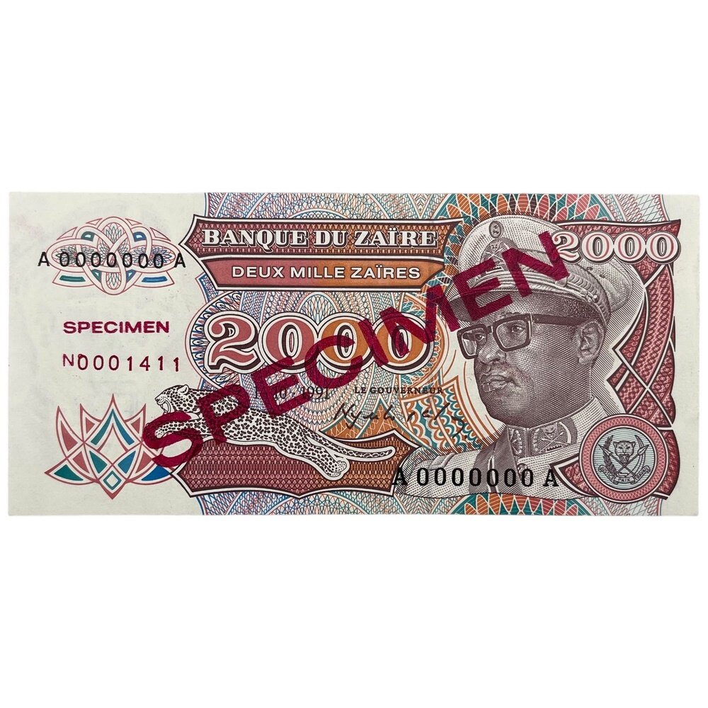 Заир 2000 заиров 1991 г. Specimen (Образец) (Серия A A)
