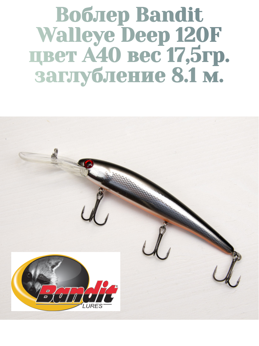 Воблер Bandit Walleye Deep 120F original цвет A40 вес 17,5гр. заглубление 8.1 м.