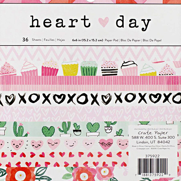 Набор односторонней бумаги Heart Day, размер 150x150 мм, 36 листов, 200 гр, Crate Paper