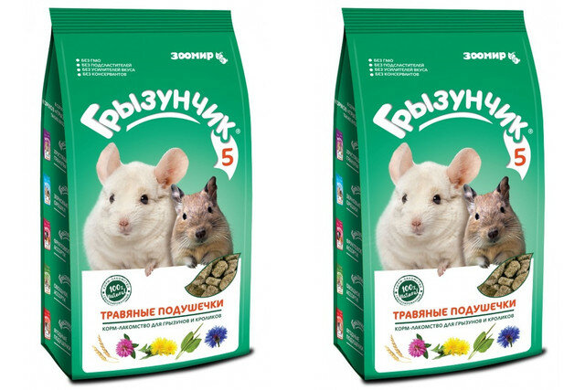 Зоомир Грызунчик 5 Корм лакомство для грызунов и кроликов Травяные подушечки 280г, 2 уп