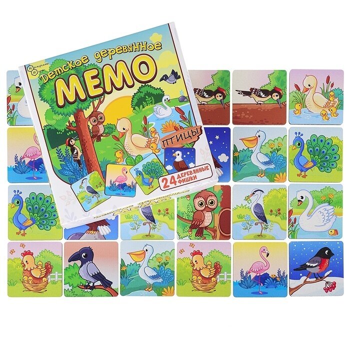 Мемо Нескучные игры детское, деревянное "Птицы" 24 детали (8504/36)