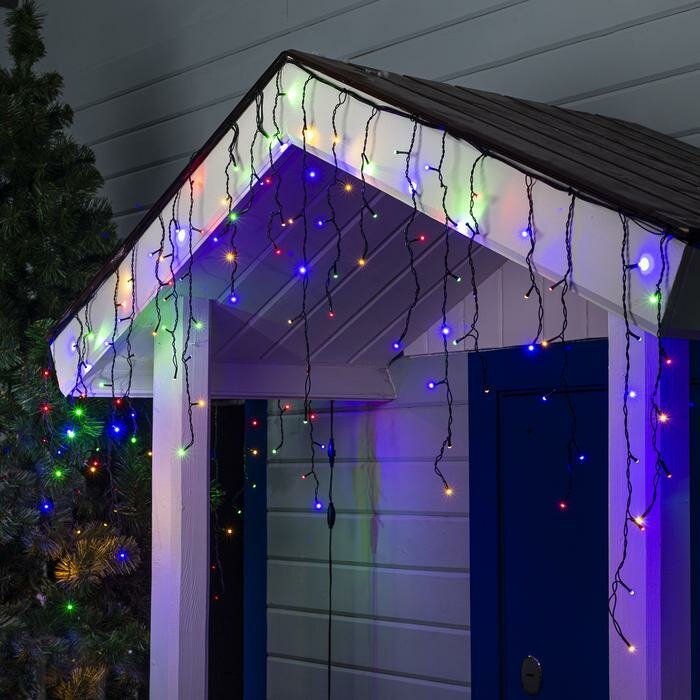 Гирлянда уличная Luazon Lighting "Бахрома" УМС, 3х0,6 м, 3W LED(SMD-SB)-160-220V, нить темная, свечение мульти (4356992)