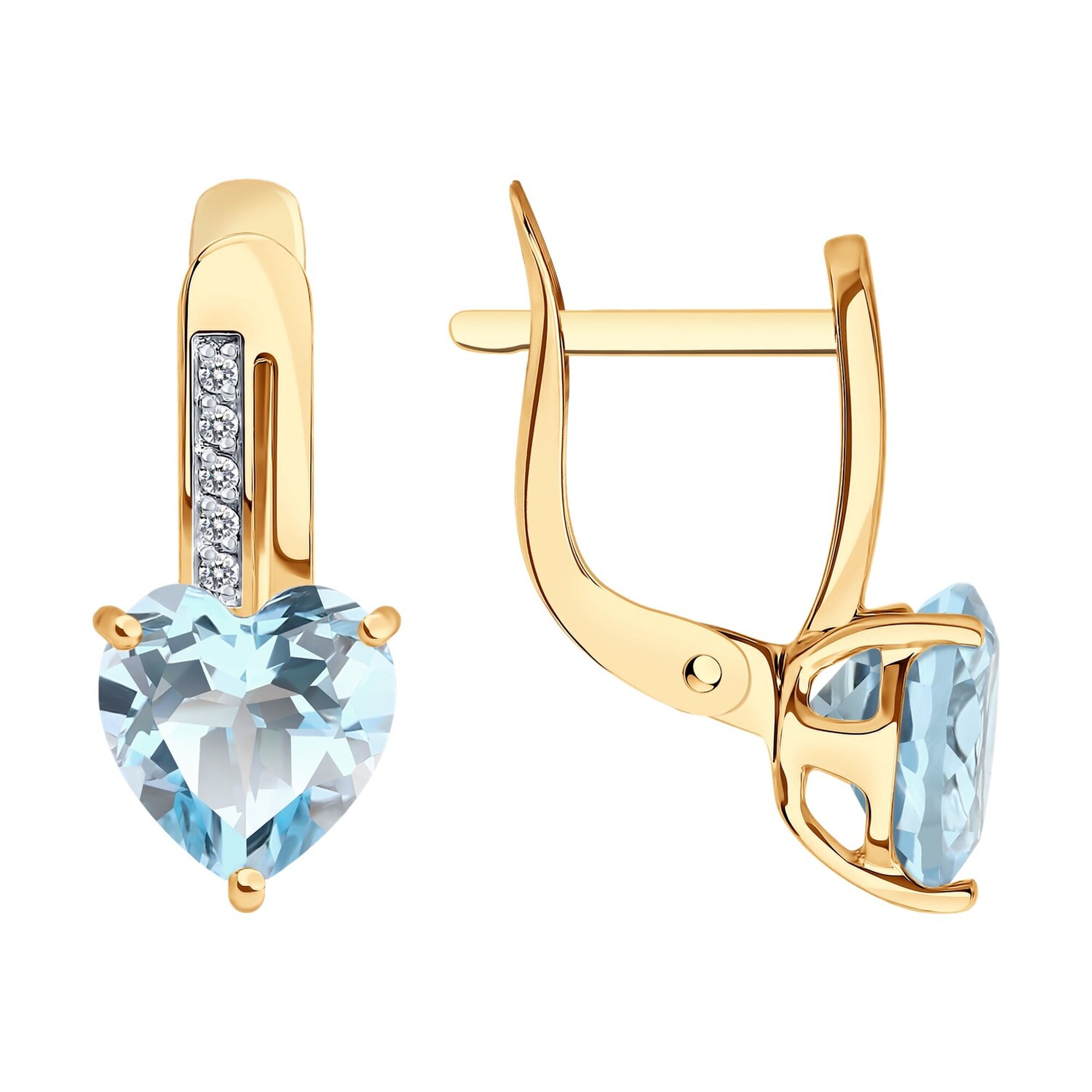 Серьги, красное золото, 585 проба, топаз, бриллиант