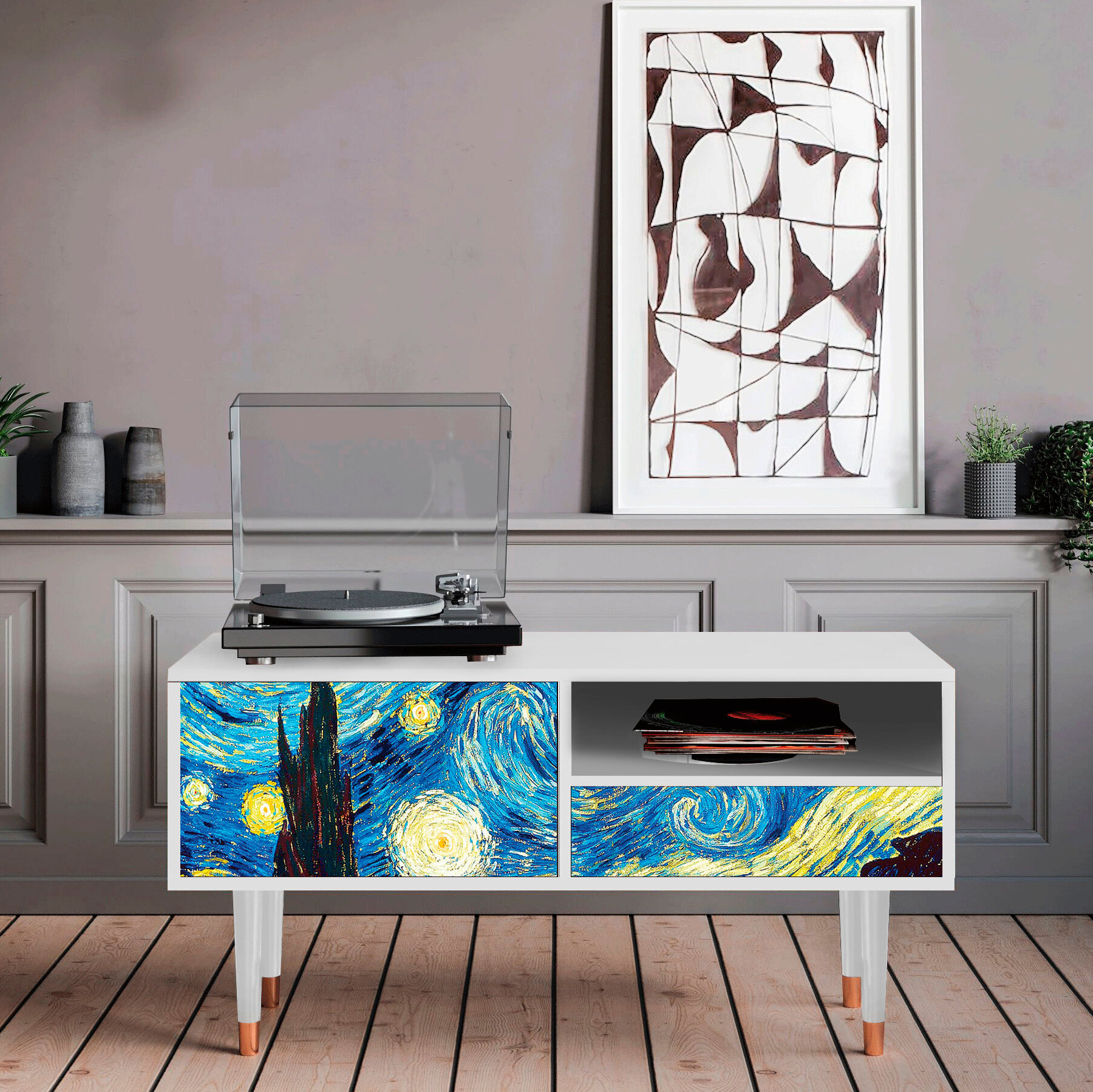 ТВ-Тумба - STORYZ - T3 The Starry Night by Vincent van Gogh , Размер - 115 x 59 x 48 см, Цвет корпуса - , Белый