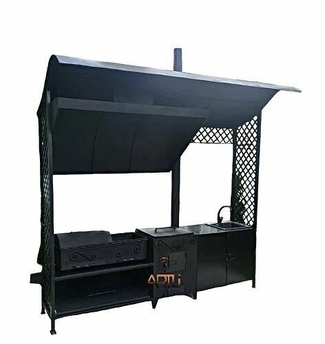 Мангал "ШЕФ Гладиатор", стационарный, сварной, черный, сталь СТ-3, 240х60х220 см