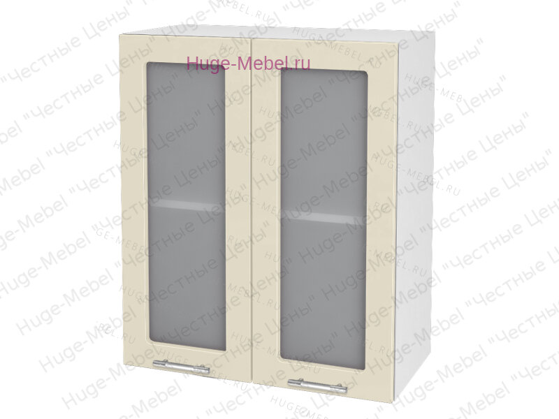 Кухонный шкаф верхний со стеклом 600 Ксения (ваниль) Huge Mebel . Ширина 600 Высота 716. Кухонные шкафы