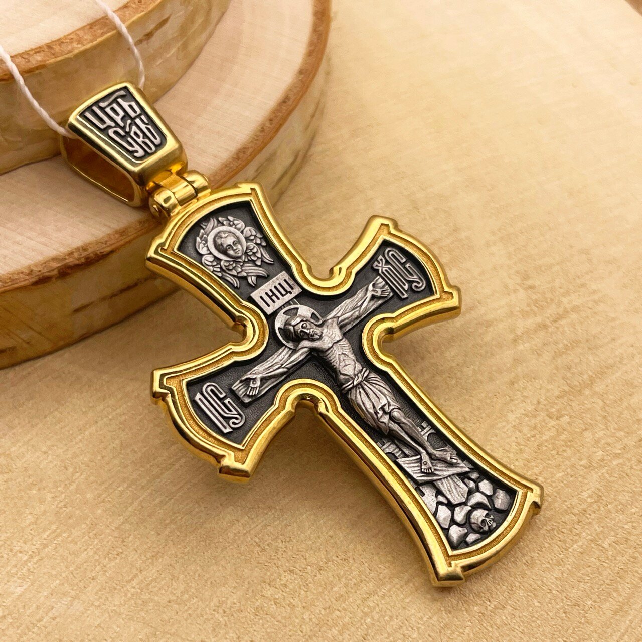 Крестик, серебро, 925 проба, чернение, золочение, оксидирование