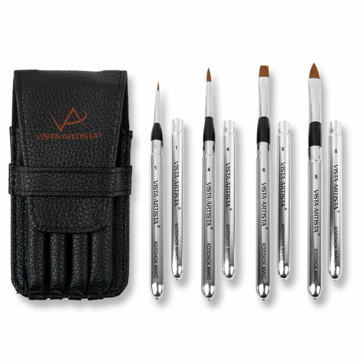 VISTA-ARTISTA Travel кисти для рисования, короткая ручка, набор 4 штуки колонок микс VA-KOL-01