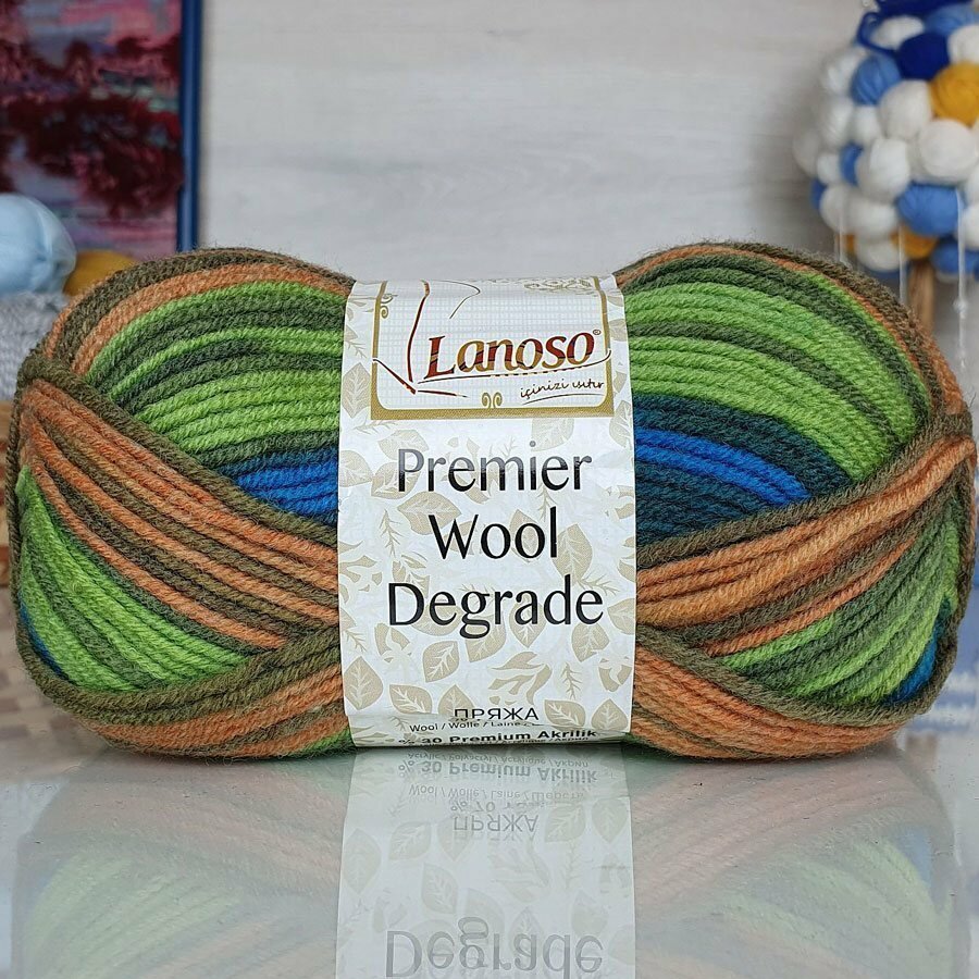 Пряжа Lanoso PREMIER WOOL DEGRADE 001 голуб/оранж (5 мотков)