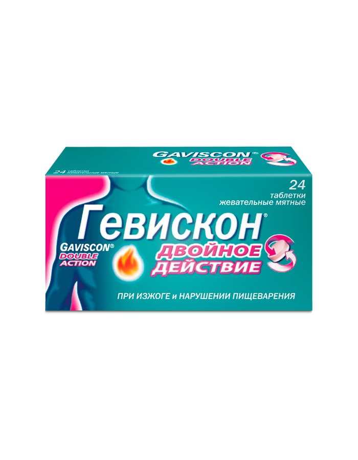 Гевискон Двойное Действие, таблетки жевательные (мята), 24 шт.