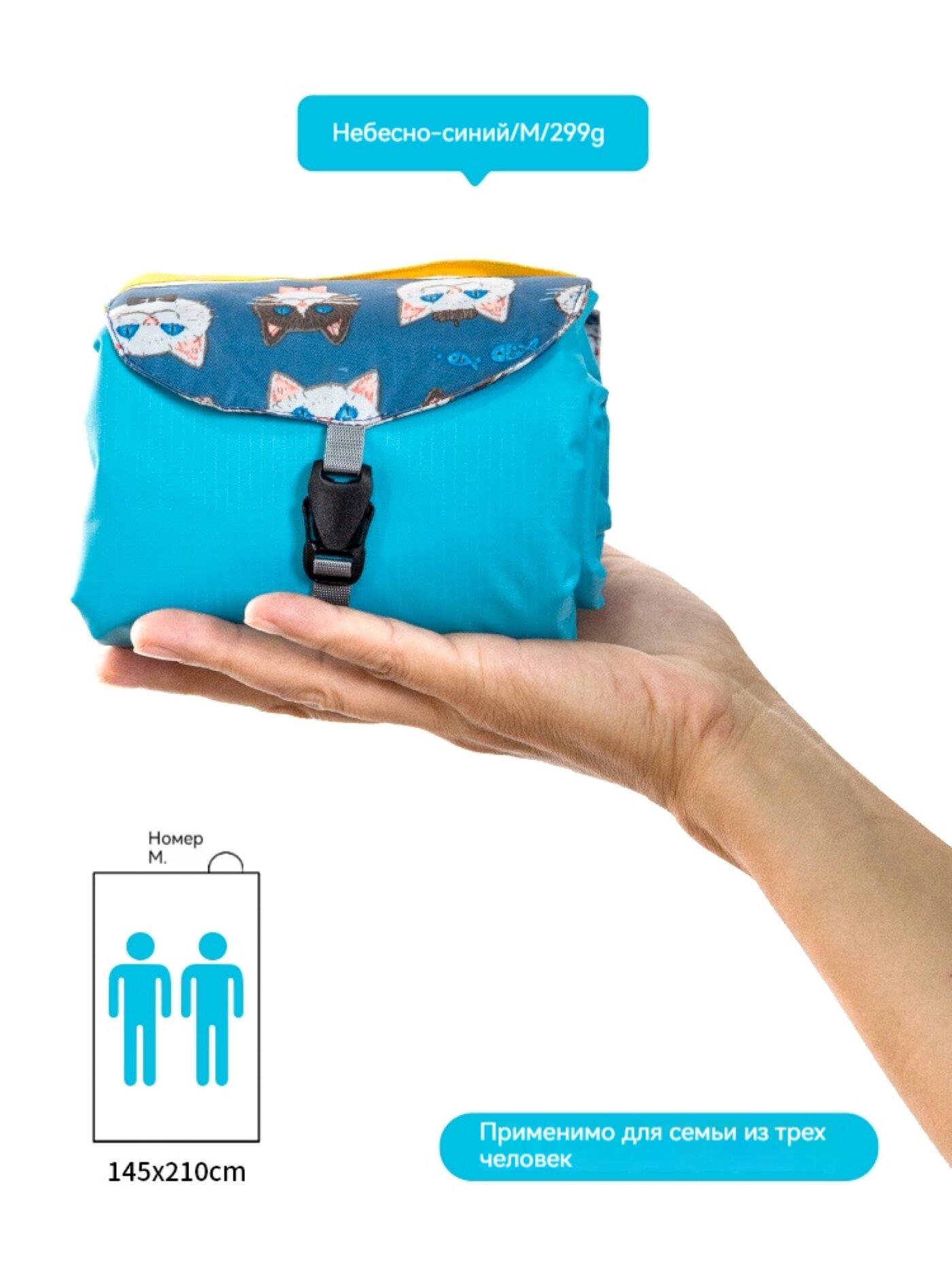 Коврик для пикника на открытом воздухе, портативный карманный мини-пляжный коврик, синий M 145*210