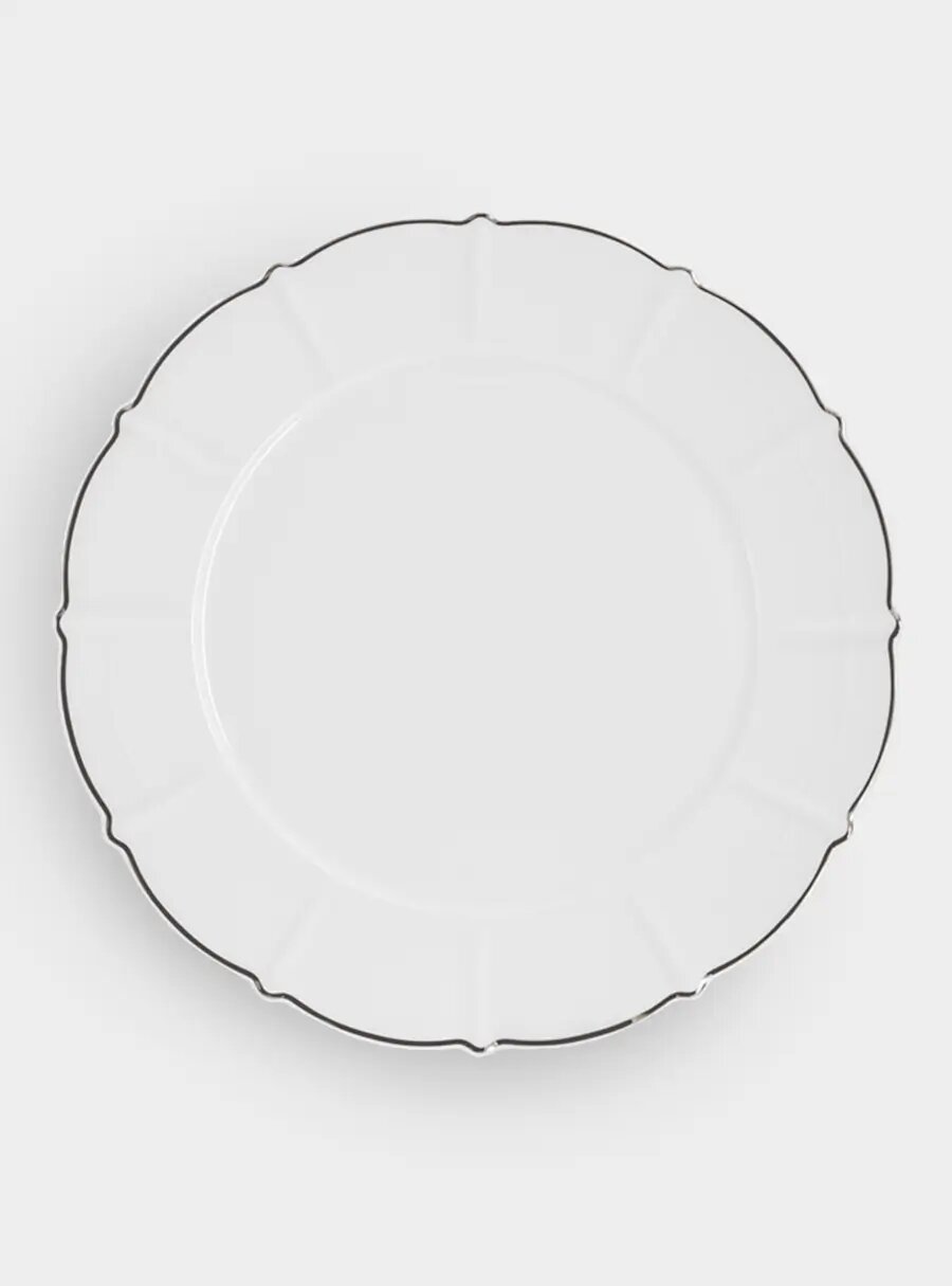 Тарелка обеденная, 26,5 см, фарфор F, белая, с серебристым кантом, Lotus silver