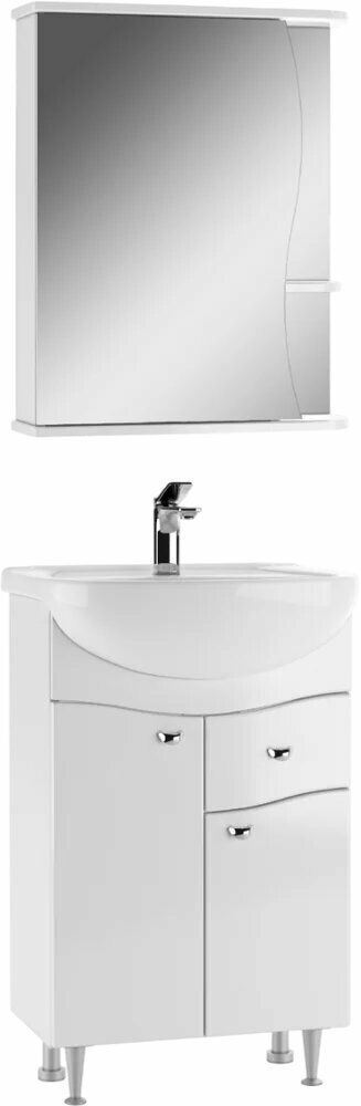 Мебель для ванной комнаты Айсберг Волна 55 напольная, 2 дверцы, 1 ящик, белая