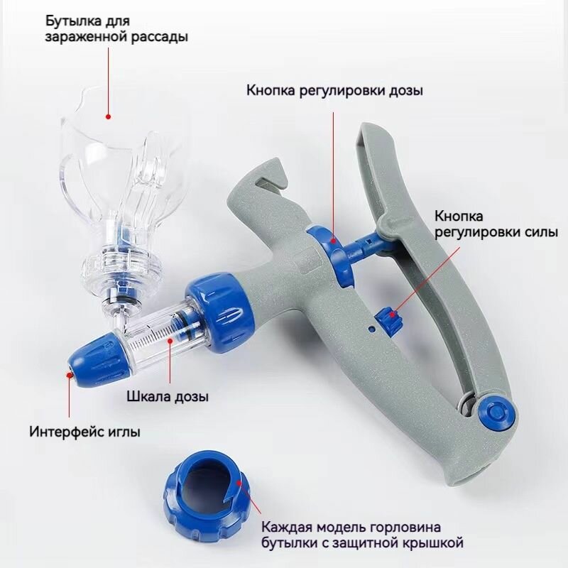 Ветеринарный вакцинаторный шприц для животных объемом 0.5–5 мл, пластиковый, для КРС, свиней, овец, коз, кроликов и птиц