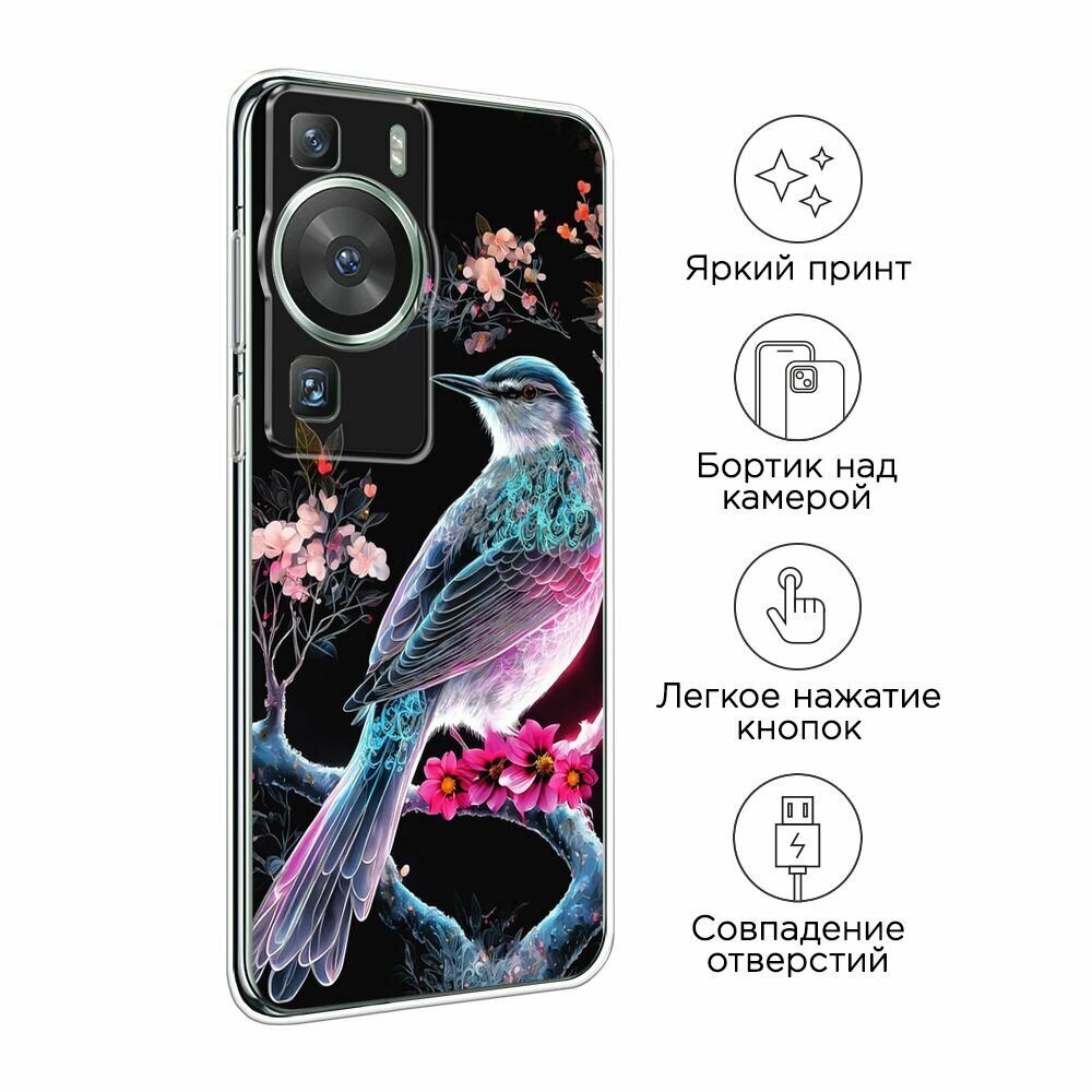 Чехол на Huawei P60/P60 Pro / Хуавей P60/P60 Про с принтом "Птица на цветущем дереве" — фото 1