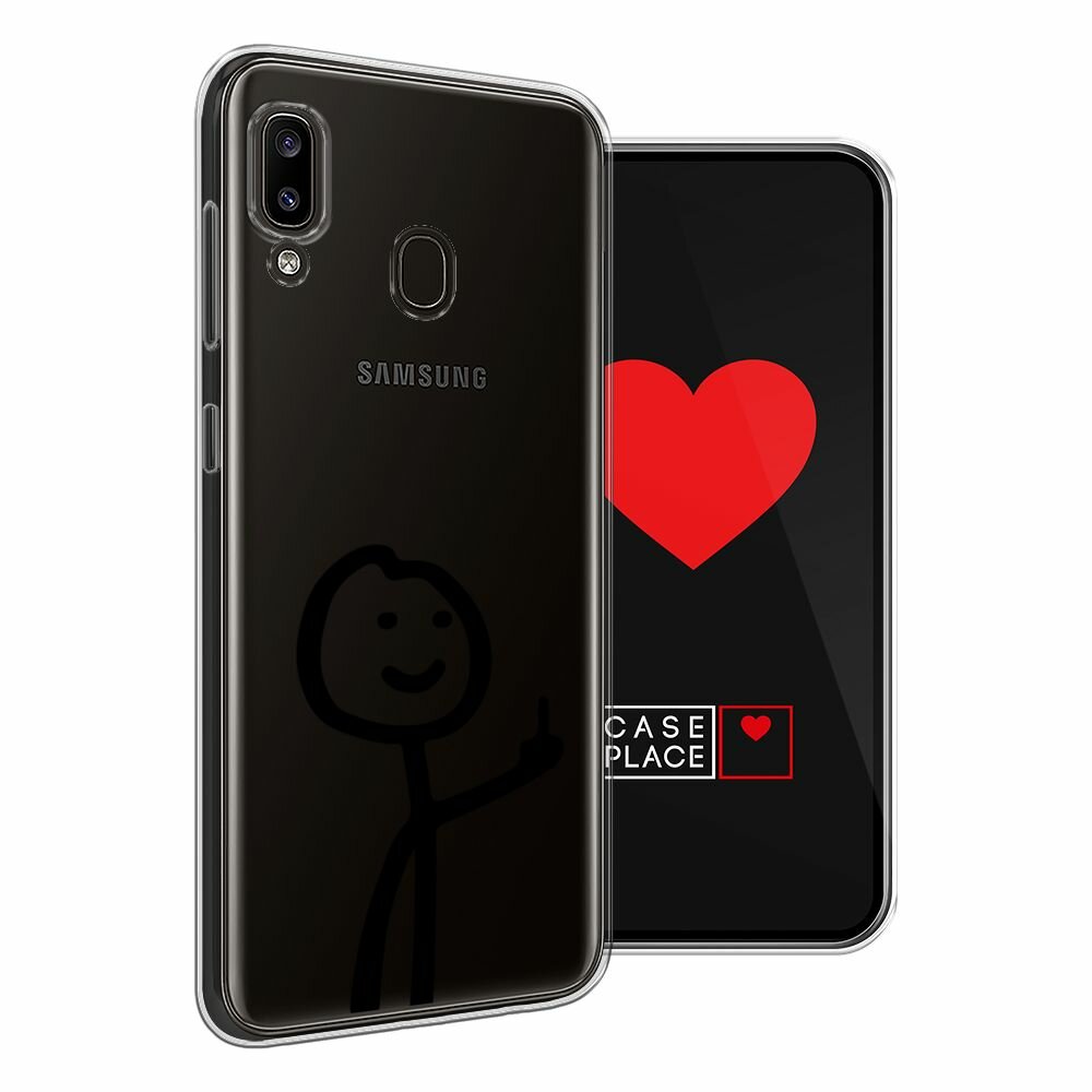 Чехол на Samsung Galaxy A30/A20 / Самсунг Галакси A30/A20 с принтом "Неприличный человечек чёрный", прозрачный — фото 1