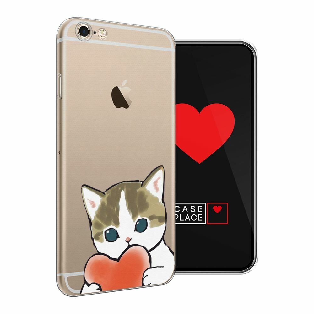 Чехол на Apple iPhone 6 Plus/6S Plus / Айфон 6 Плюс/Айфон 6С Плюс с принтом "Котик с сердечком - 14 февраля", прозрачный — фото 1