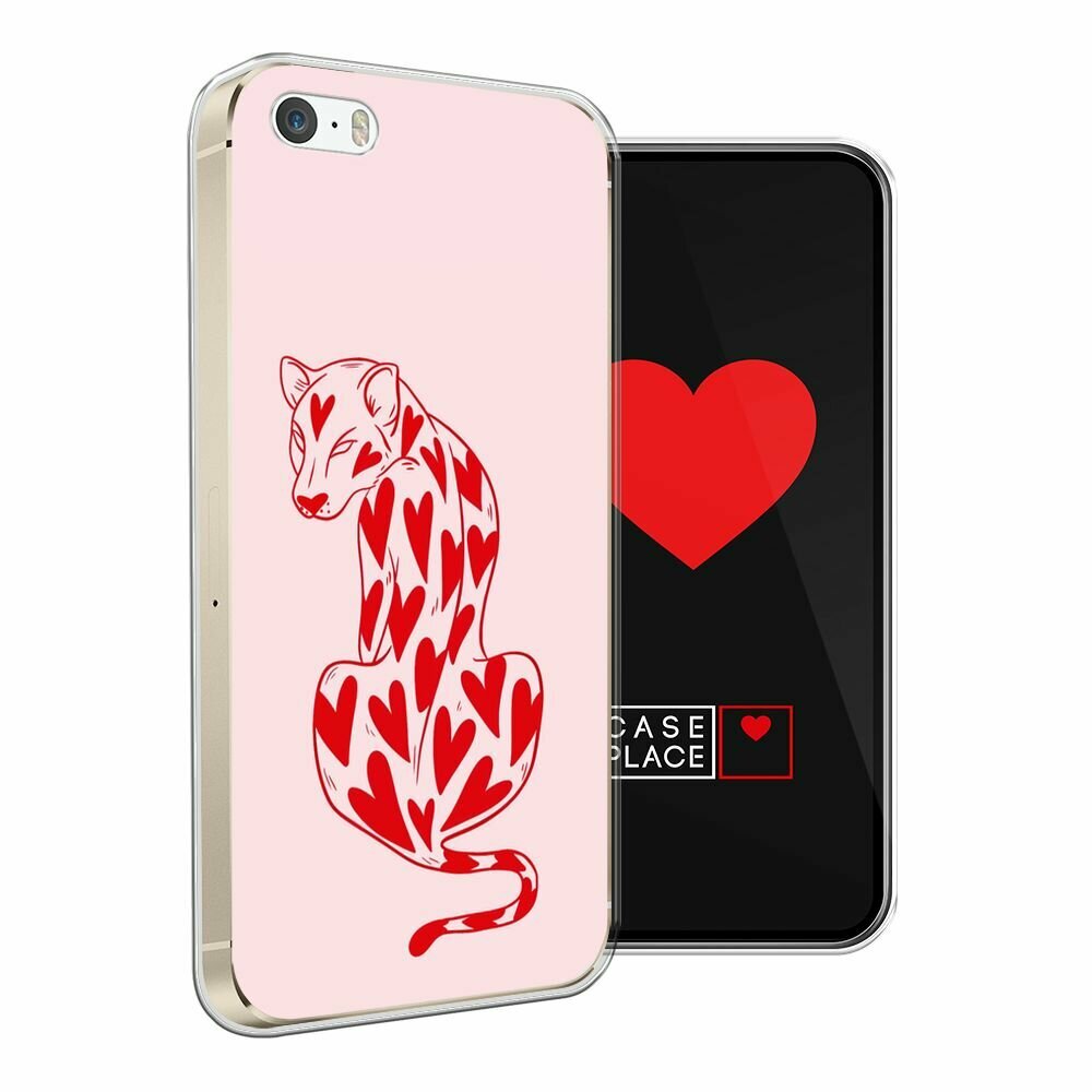 Чехол на Apple iPhone 5/5S/SE / Айфон 5/5S/SE с принтом "Heart panther 1 - 14 февраля" — фото 1