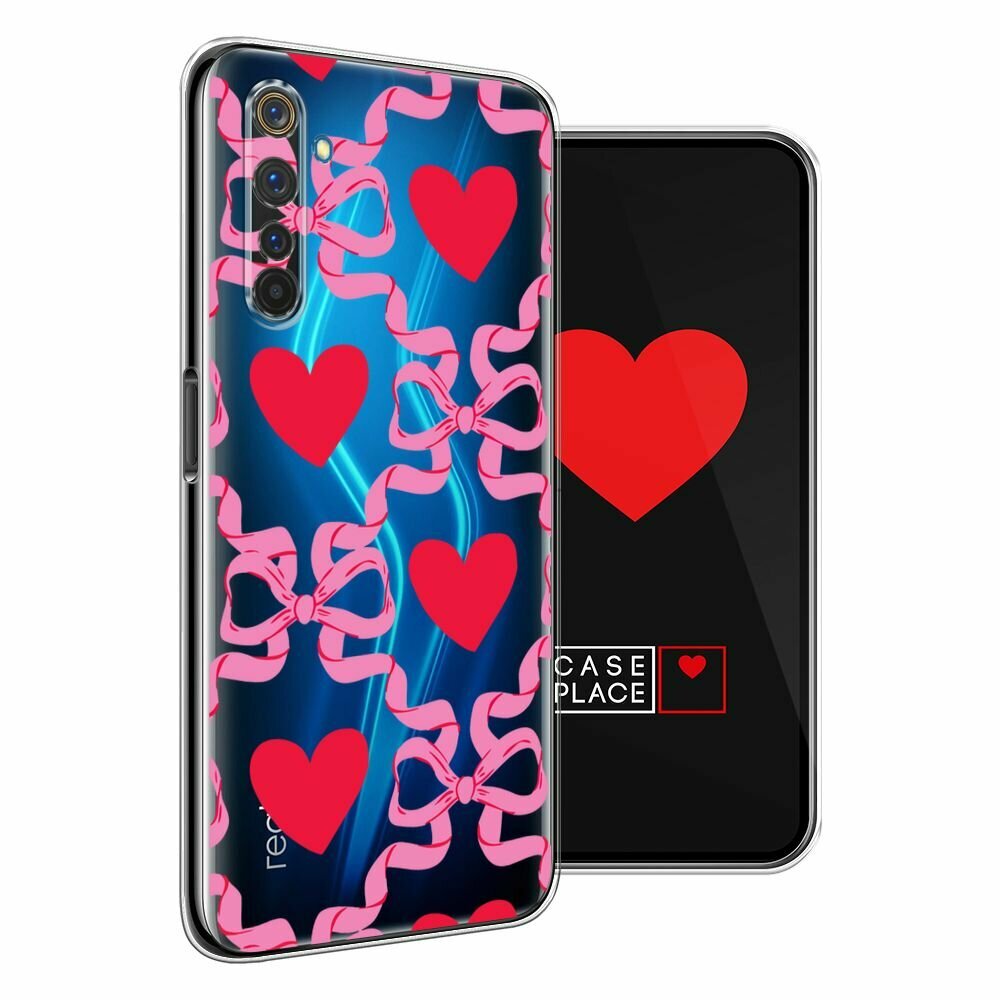 Чехол на Realme 6 Pro / Реалми 6 Про с принтом "Hearts and ribbons 2 - 14 февраля", прозрачный — фото 1